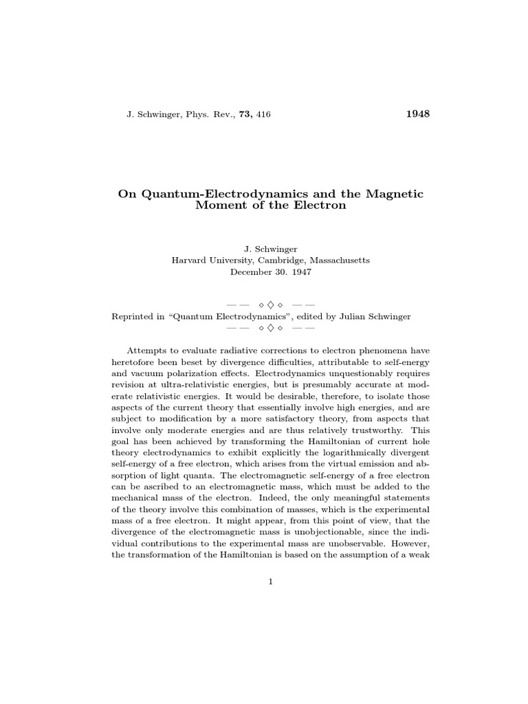On Quantum-Electrodynamics and The Magnetic Moment of The Electron | Download Free PDF ...