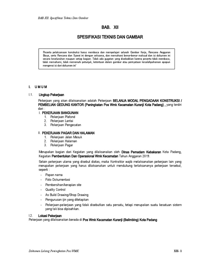 Bab 12. Spesifikasi Teknis Hanggar Damkar | PDF