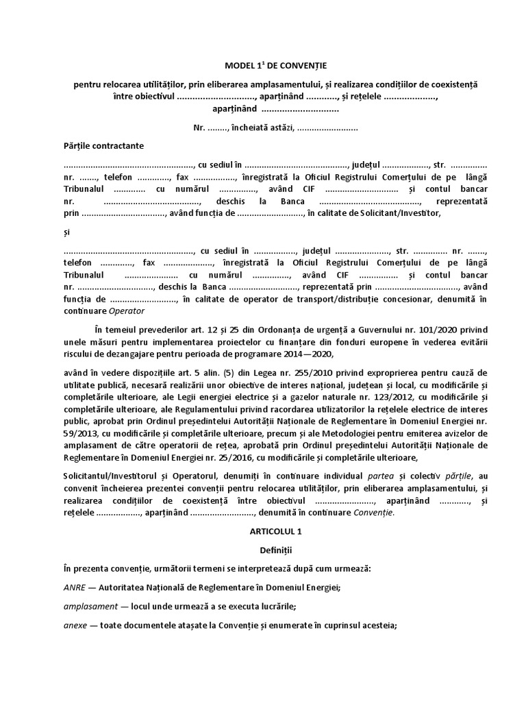 Model 1 de Conventie Pentru Relocarea de Utilitati | PDF