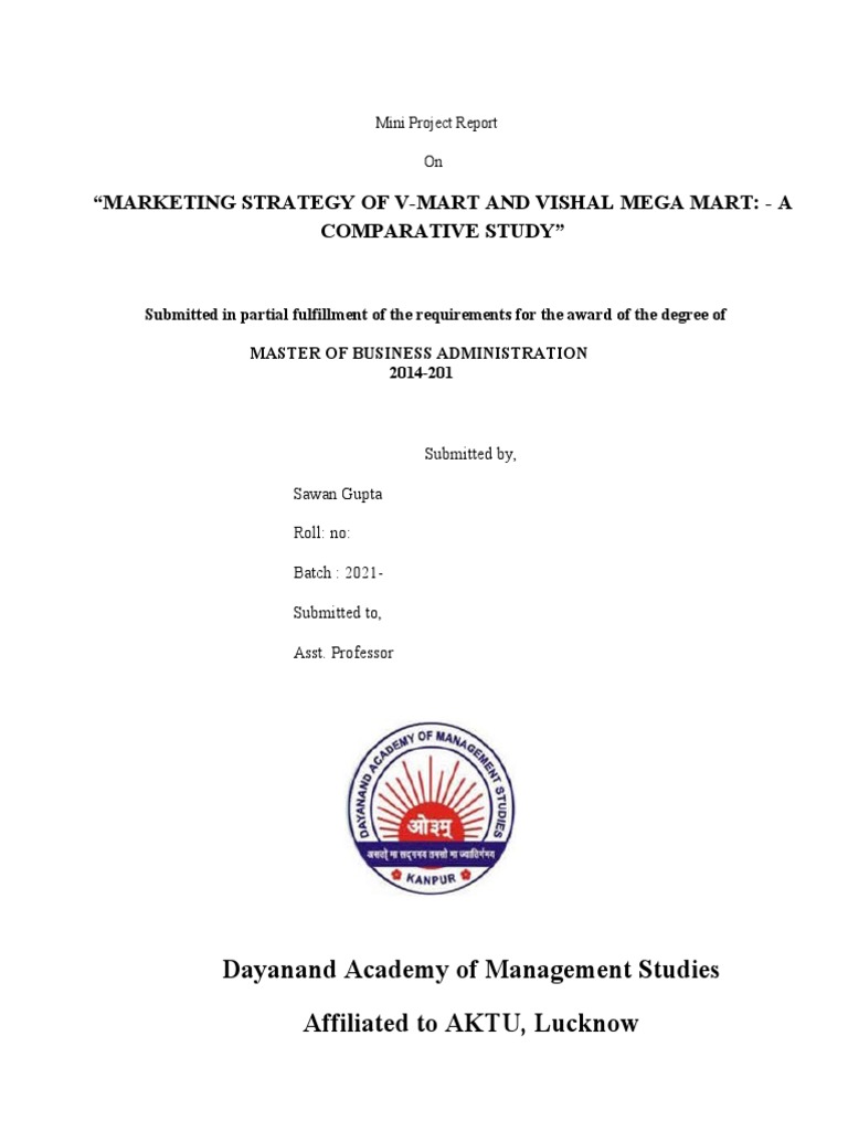 Comparative Analysis of Marketing Strategies: A Case Study of V-Mart and Vishal Mega Mart | PDF ...