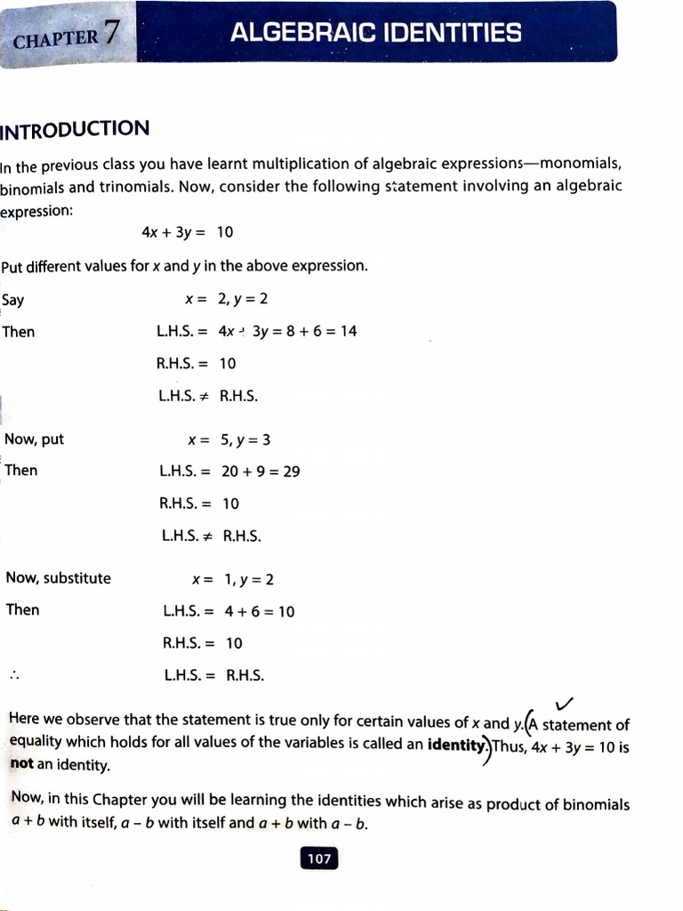 Class 8 - Algebraic Identities | PDF | Factorization | Mathematics