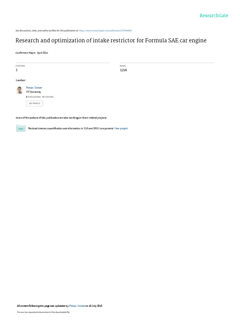 Research To Optimization of Intake Restrictor | PDF | Compressible Flow ...