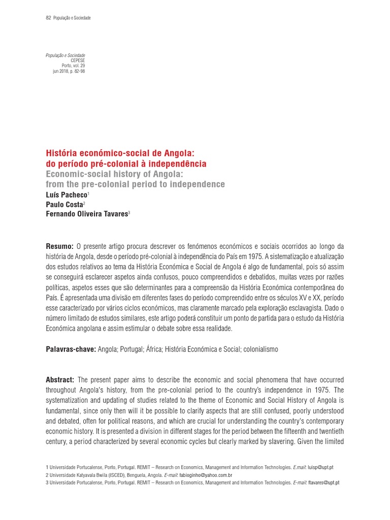 História Económico-Social de Angola Do Período Pré-Colonial À ...