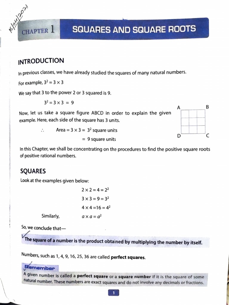 Squares and Square Roots Overview | PDF | Factorization | Numbers