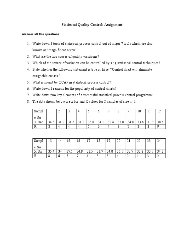 Statistical Quality Control: Assignment Answer All The Questions | PDF