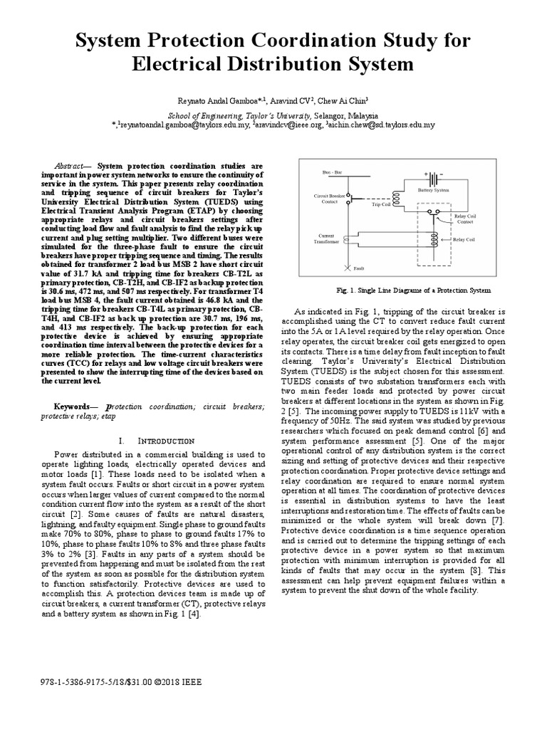 System Protection Coordination Study For Electrical Distribution System ...