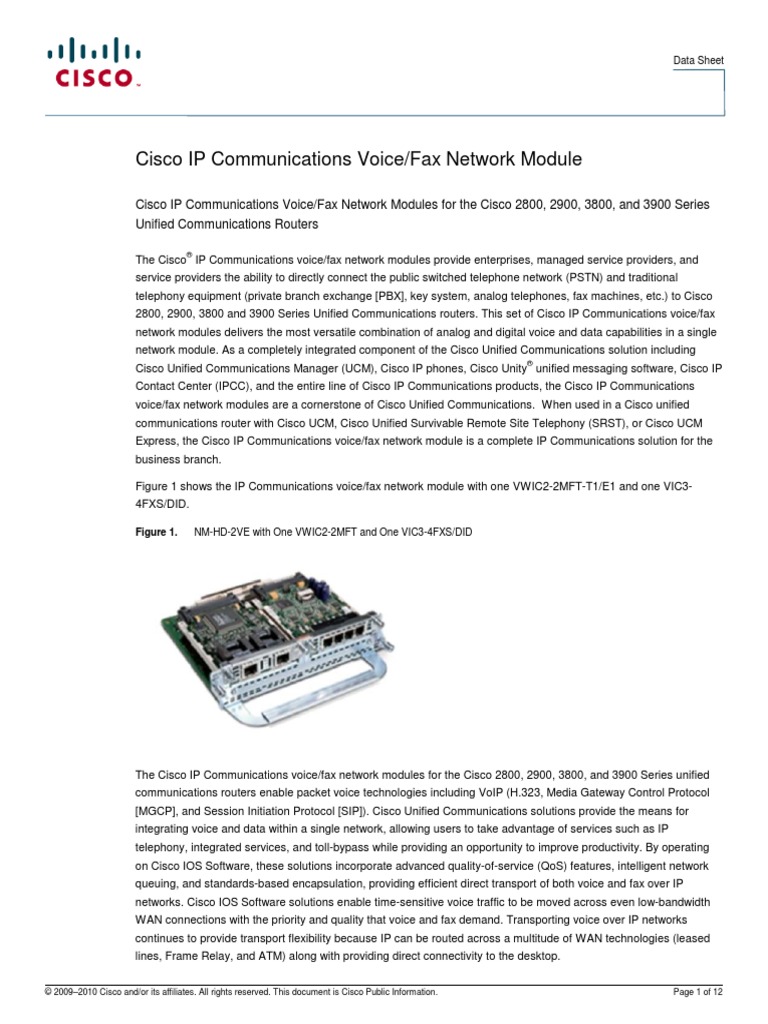 Cisco IP Communications Voice/Fax Network Module | PDF | Voice Over Ip ...