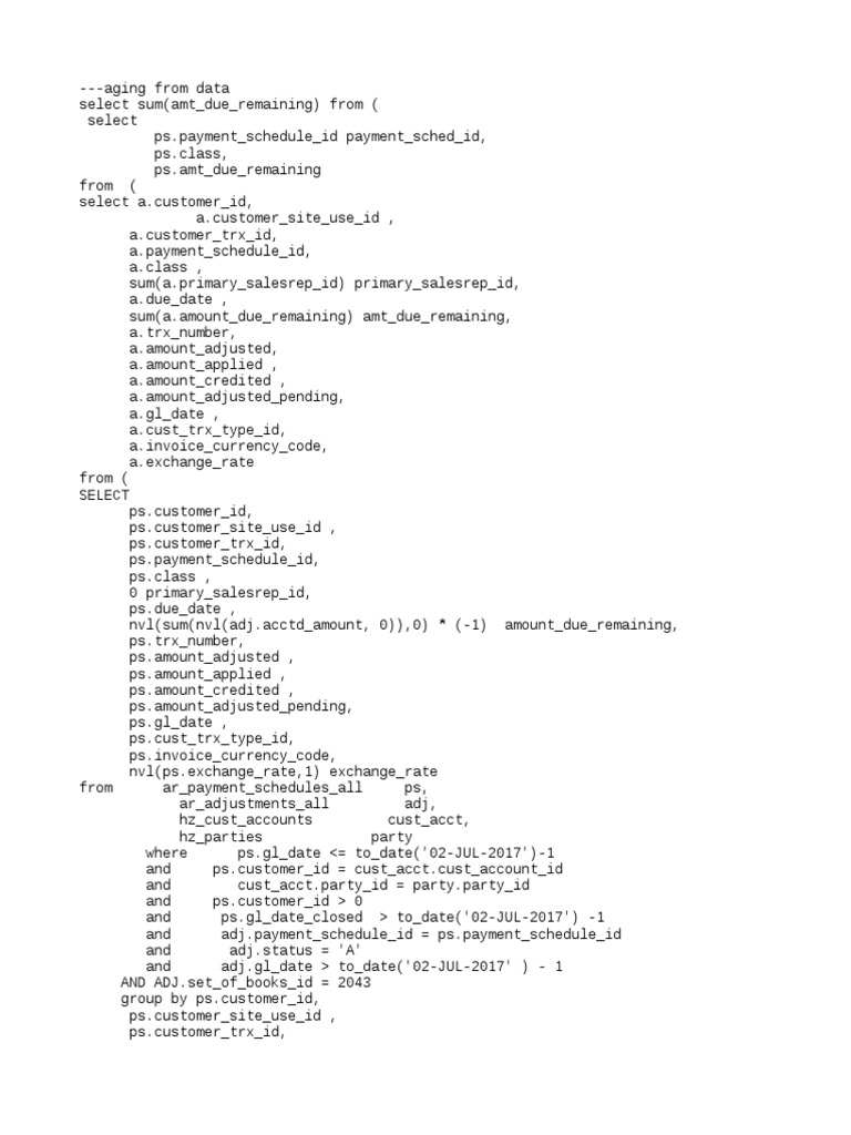 AR Aging DL SQL | PDF | Ignorance | Logic