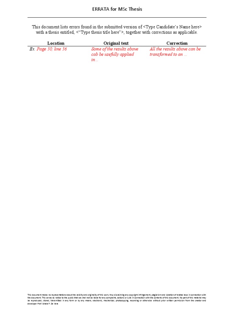 Errata For MSC Thesis | PDF