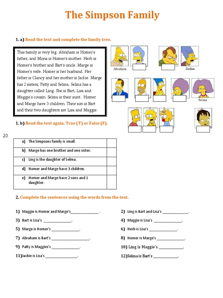 The Simpsons Family Tree Worksheet