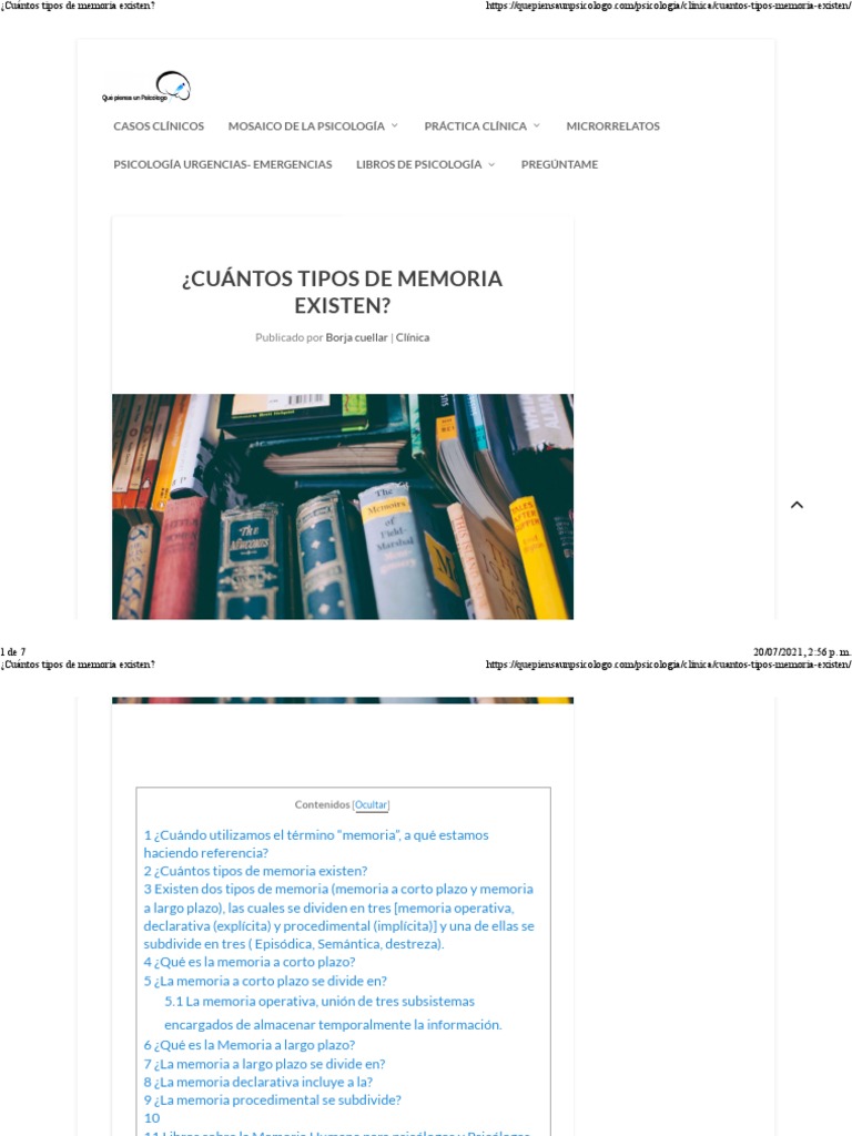 ¿Cuántos Tipos de Memoria Existen | PDF | Memoria | Procesos mentales