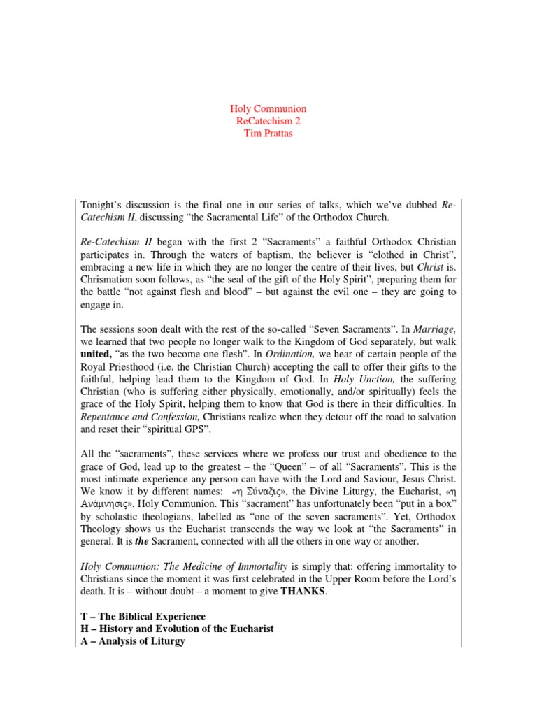 Holy Communion Talk | PDF | Eucharist | Mass (Liturgy)