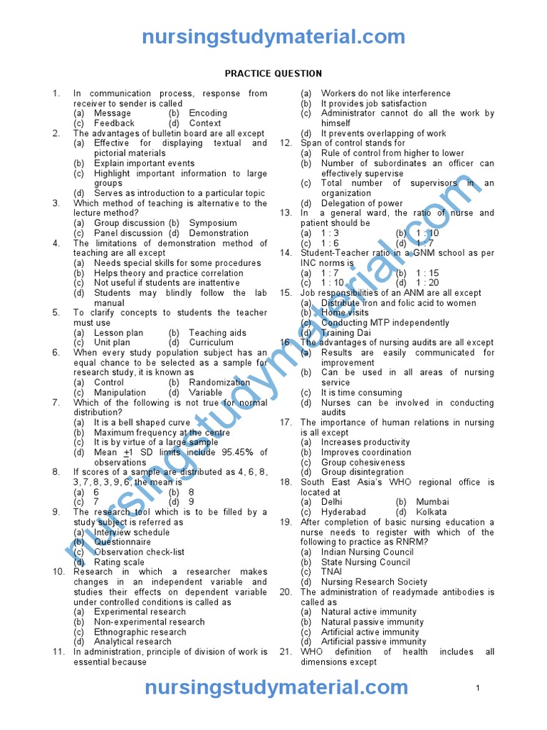 02 Practice Question For M.SC Nursing Entrance Exam | PDF | Menstrual ...