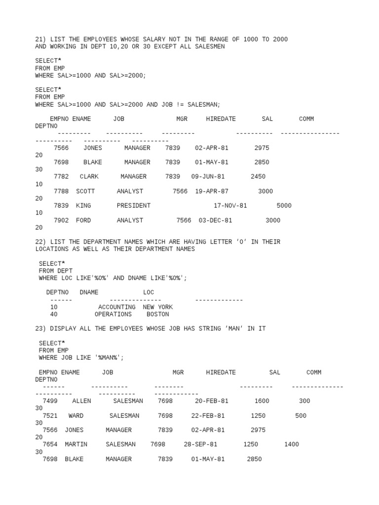 Analysis Of Sql Queries And Functions To Retrieve Employee Data Pdf String Computer Science