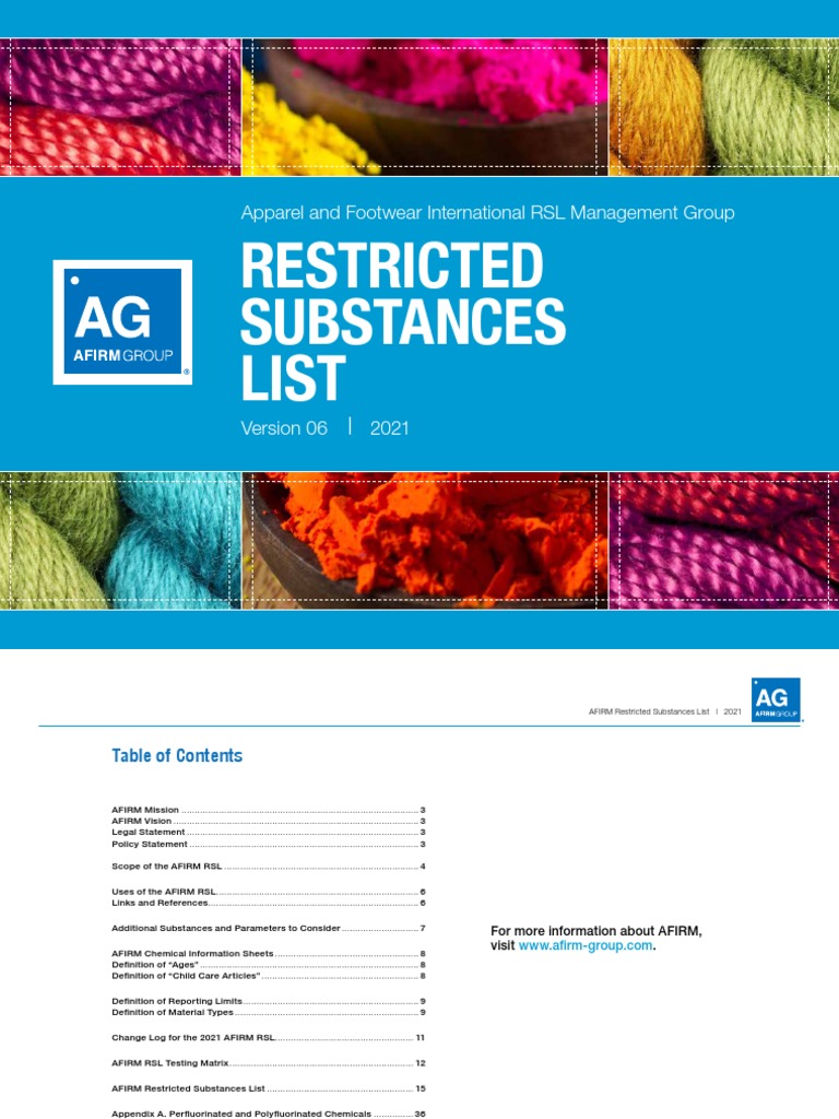 Restricted Substances List: Apparel and Footwear International RSL Management Group | PDF ...