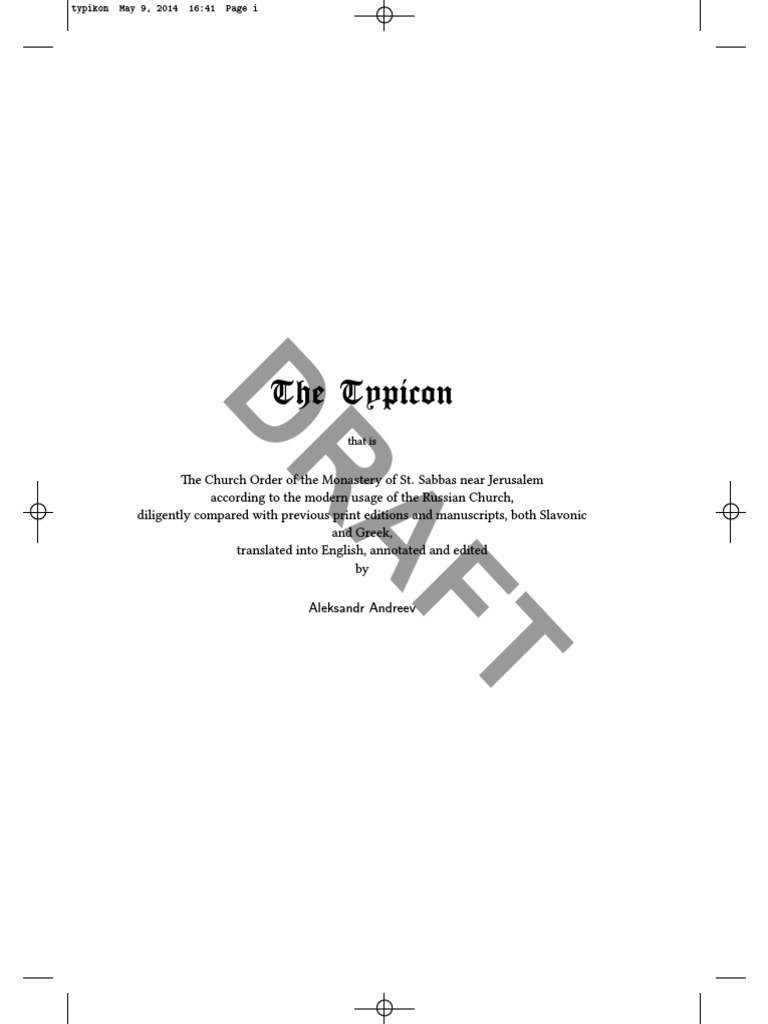 DR AF T: The Typicon | PDF | Christian Denominational Families ...
