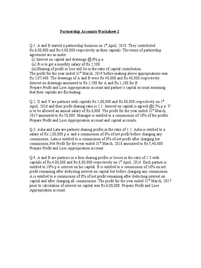 Partnership Accounts Worksheet 1 | PDF