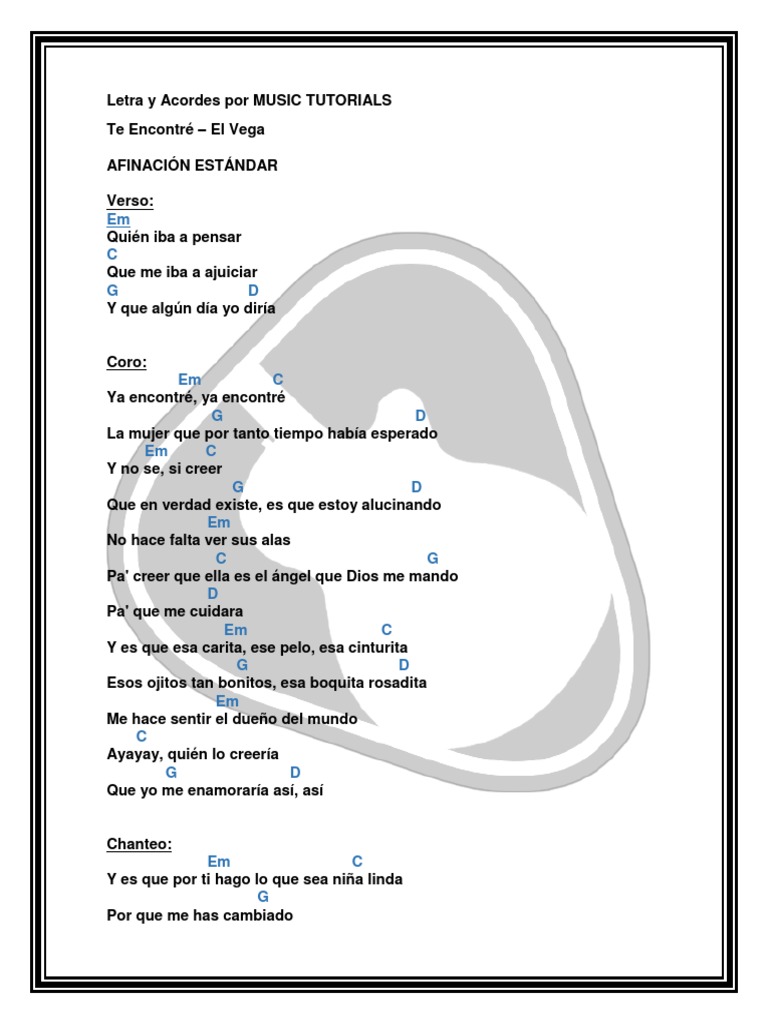 Te Encontré El Vega Letra y Acordes by MUSICTUTORIALS | PDF