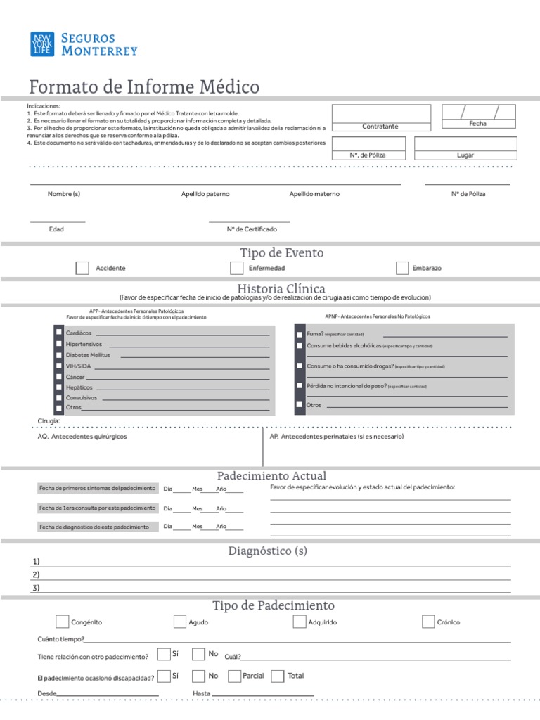 Formato Informe Medico | PDF | Hospital | Póliza de seguros