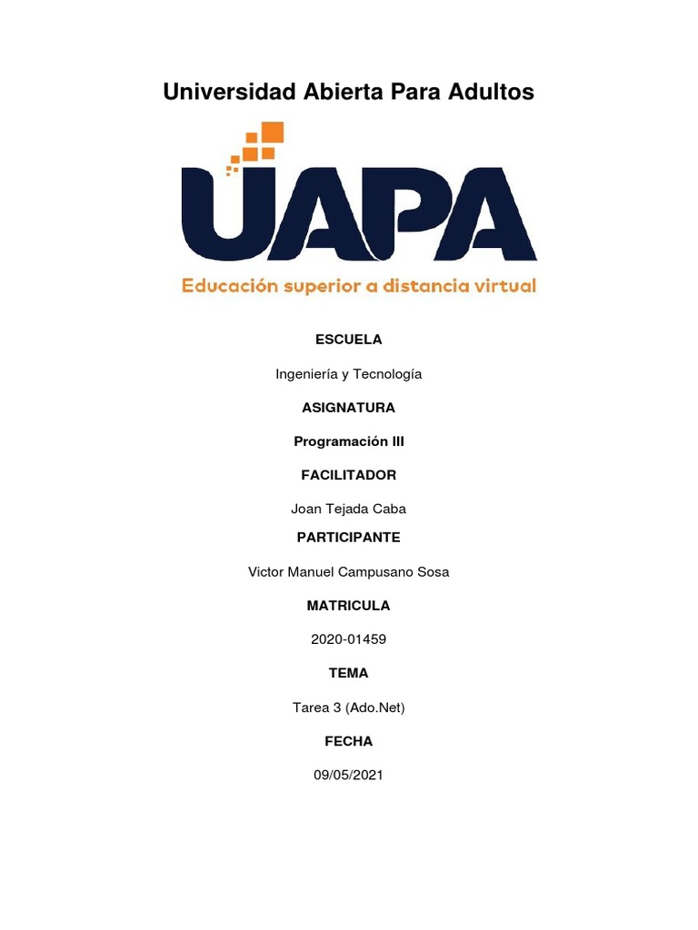 Tarea 3 Programacion 3 Uapa | PDF | Active X Data Objects | Bases de datos