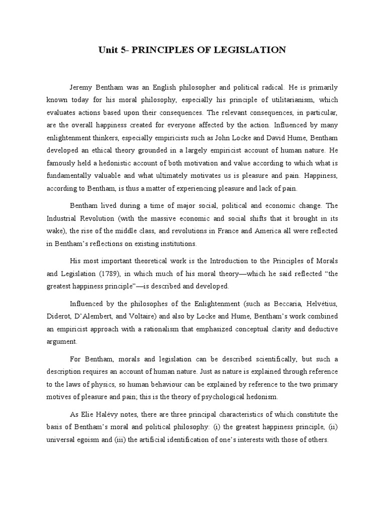 Unit 5-Principles of Legislation | PDF | Utilitarianism | Pleasure