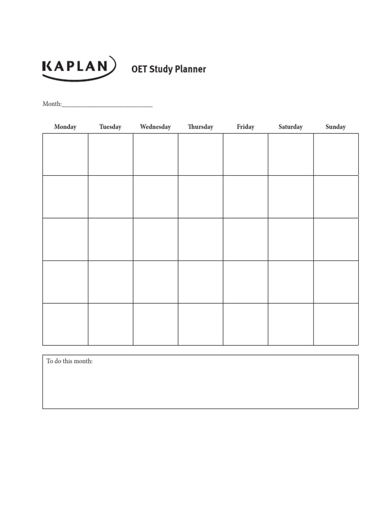 OET Study Planner Calendar | PDF