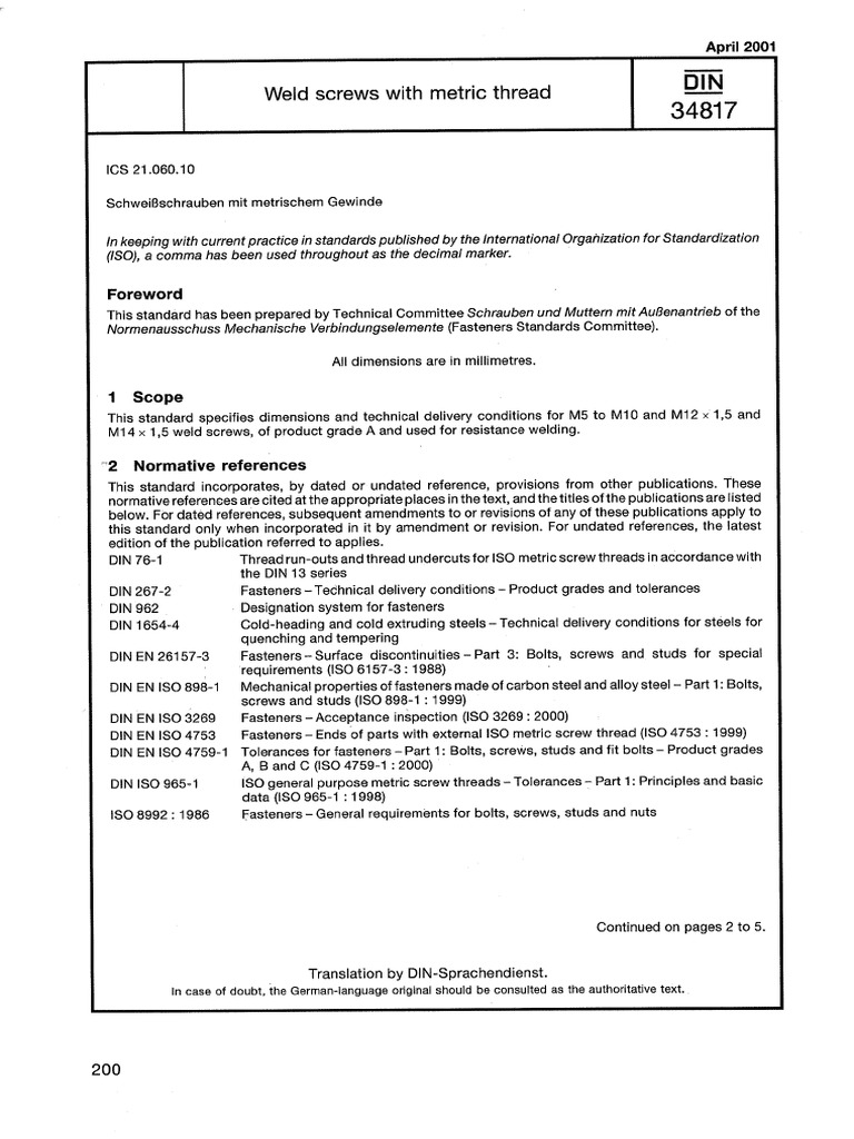 DIN34817 2001.04 Obsoleto | PDF