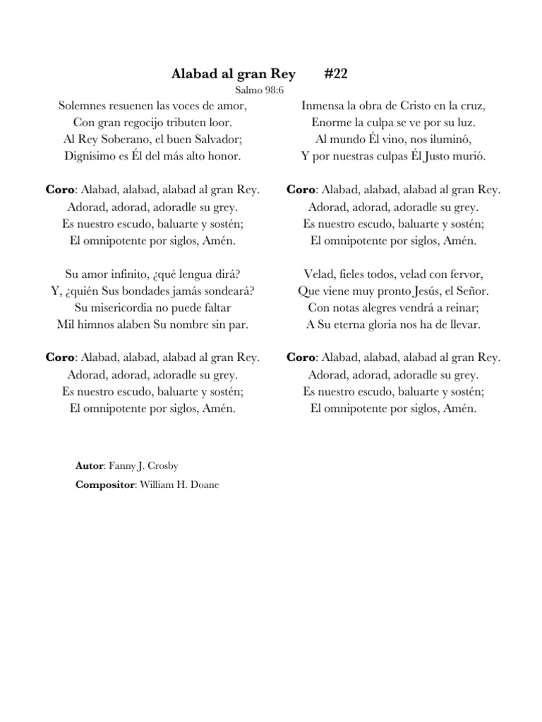 Alabad Al Gran Rey Letra | PDF
