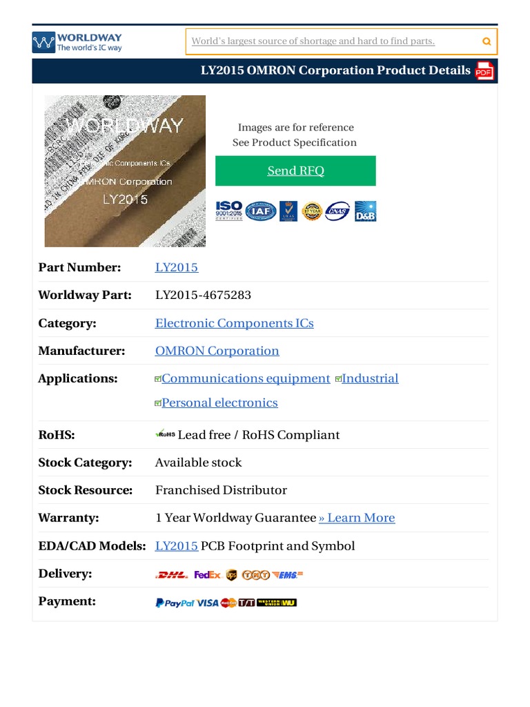 LY2015 OMRON Corporation Product Details: Part Number: Worldway Part: Category: Manufacturer ...