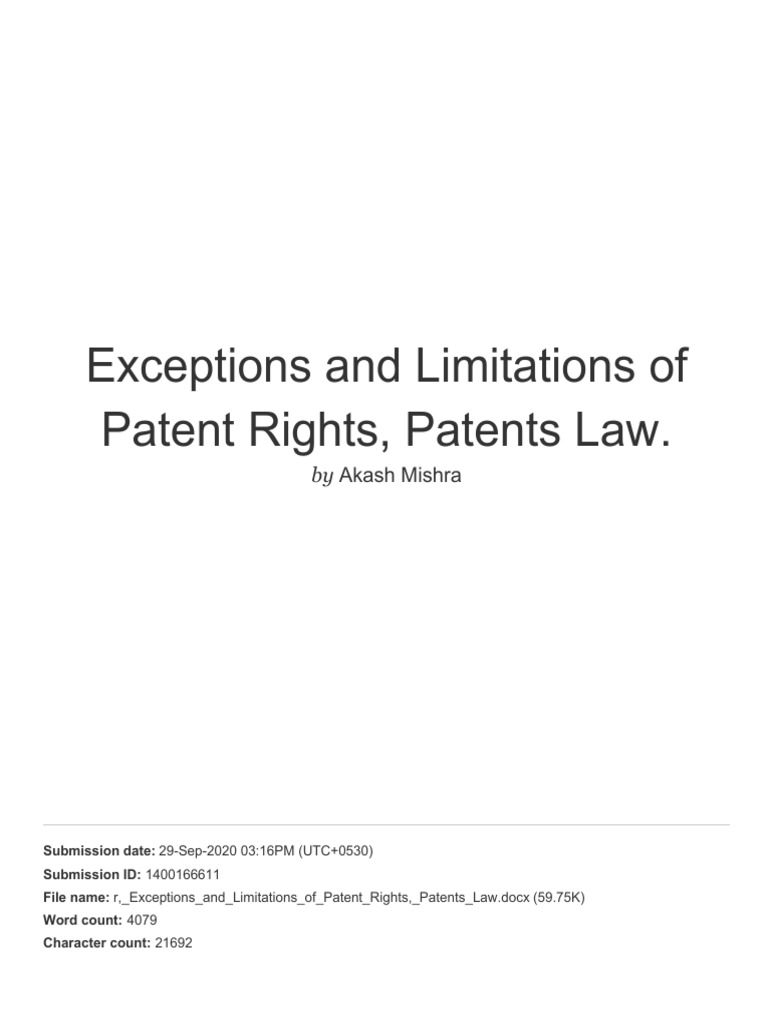 Patent Rights: Exceptions & Limitations | PDF
