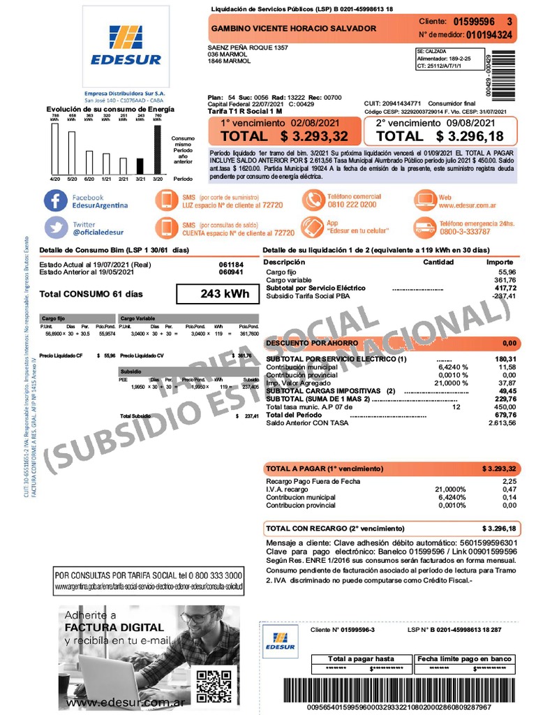 FacturaDigital Edesur | PDF | Dinero | Pagos
