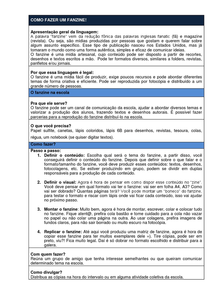 FANZINE - Passo A Passo | Download grátis PDF | Mídia de massa