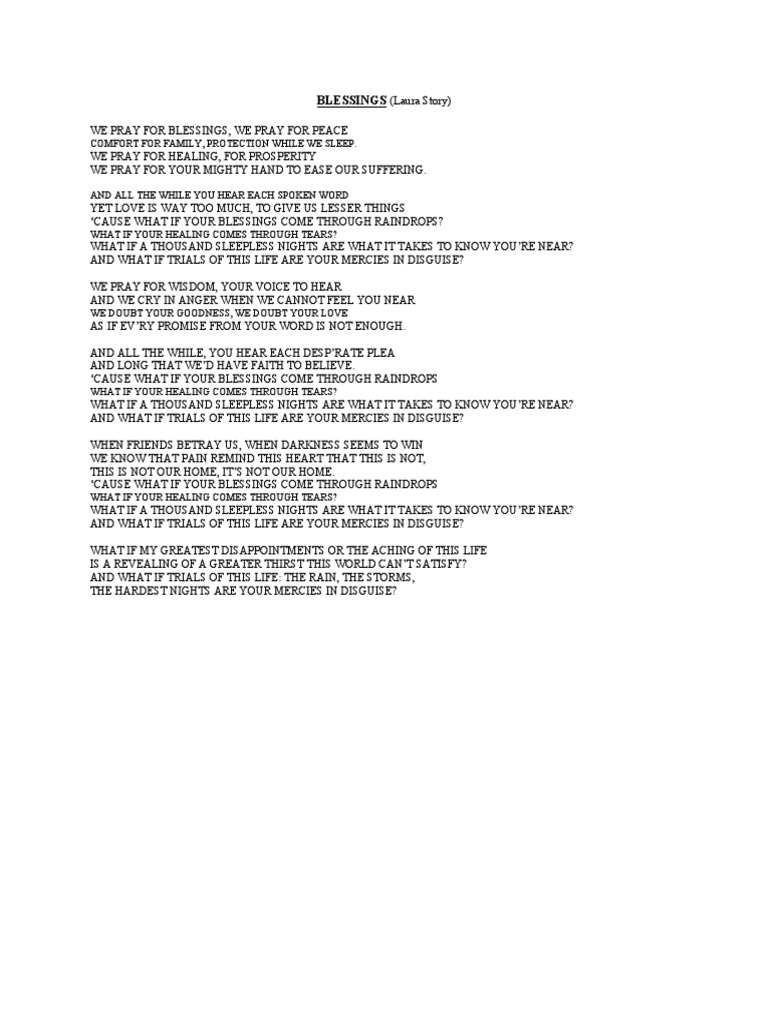 BLESSINGS (Laura Story) (Lyrics) | PDF