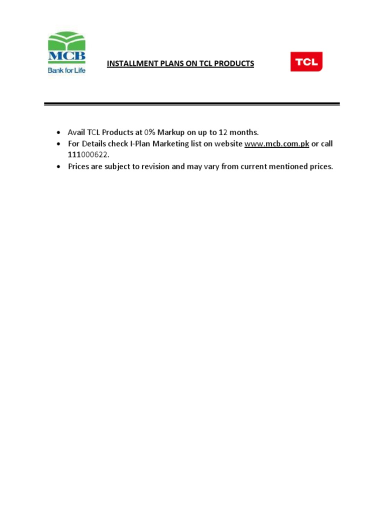 Installment Plans On TCL Products | PDF