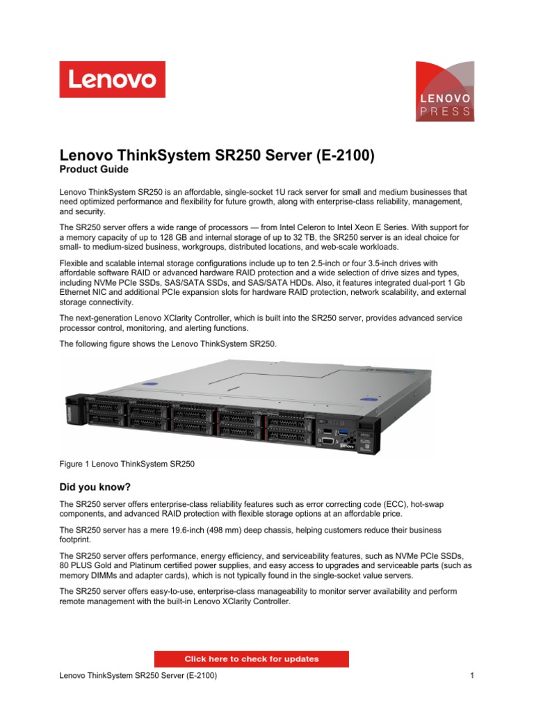 Lenovo ThinkSystem SR250 Server LLE | PDF | Solid State Drive | Hard ...