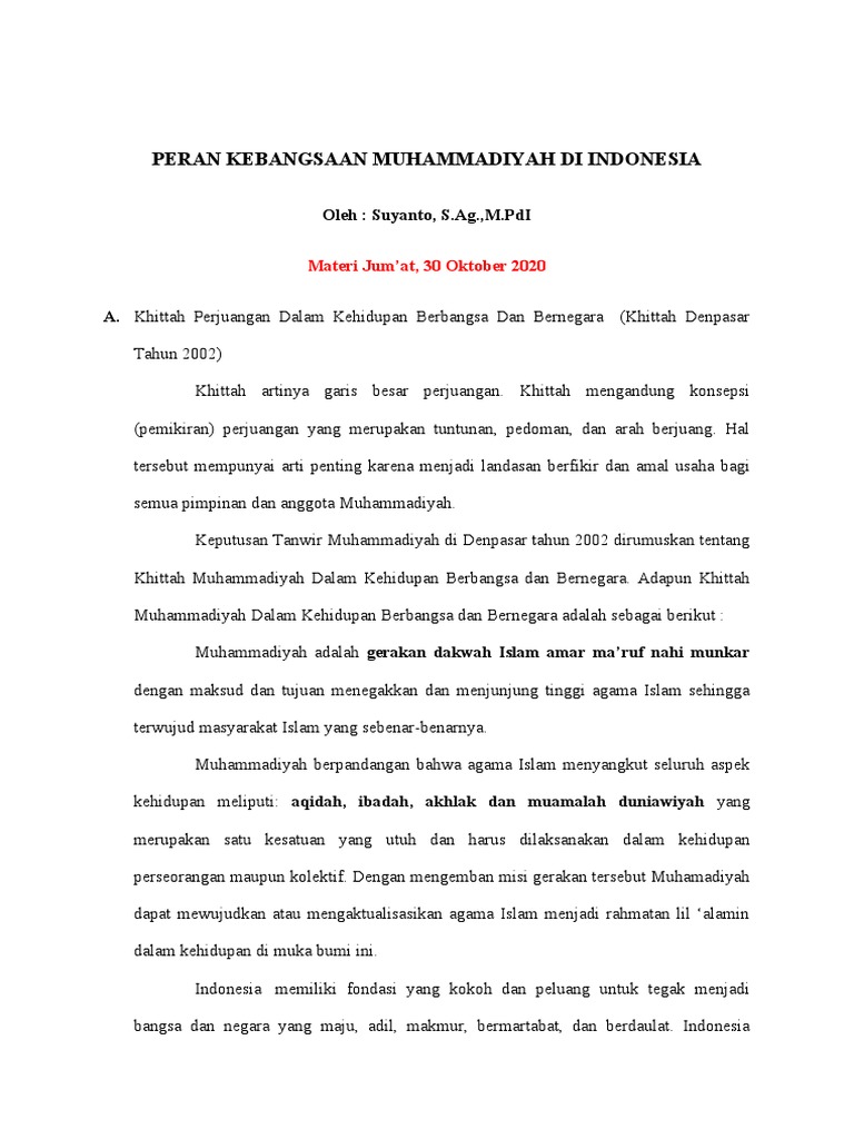 Peran Kebangsaan Muhammadiyah Di Indonesia | PDF