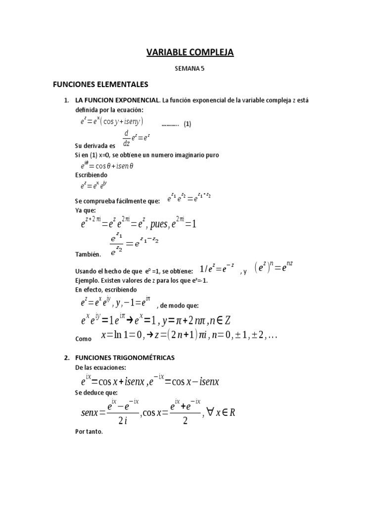 Funciones Exponenciales y Trigonométricas en Variables Complejas | PDF ...