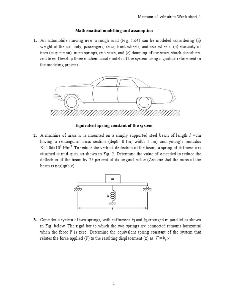 Mechanical vibration worksheet models springs mass | PDF | Beam ...