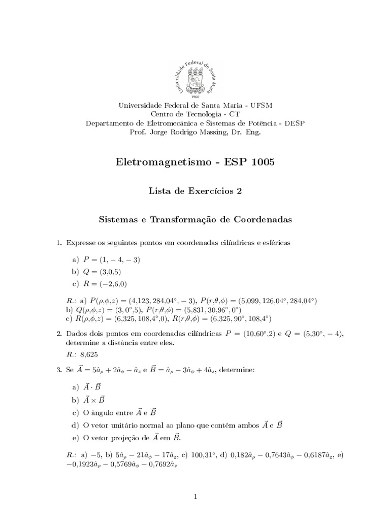 Lista de Exercicios 02 | Download grátis PDF | Vetor euclidiano | Álgebra linear