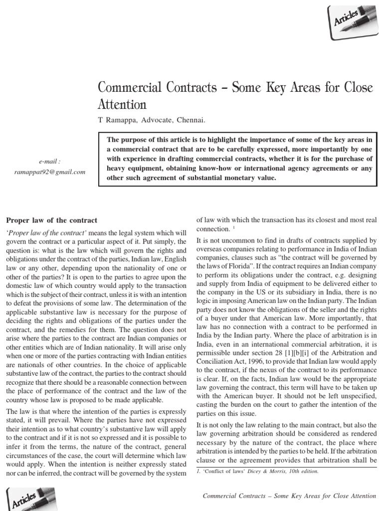 Commercial Contracts - Some Key Areas For Close Attention | PDF