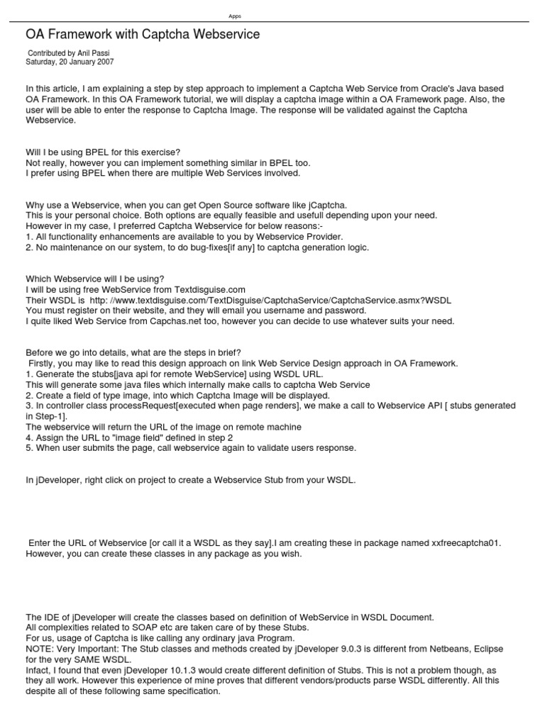 OA Framework With Captcha Webservice | PDF | Web Service | Application Programming Interface