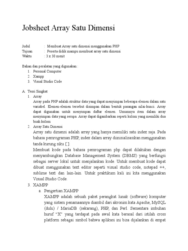 Jobsheet Array Satu Dimensi | PDF
