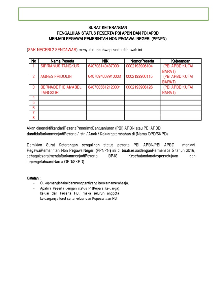 Format Surat PBI Kolektif Untuk Sekolah | PDF