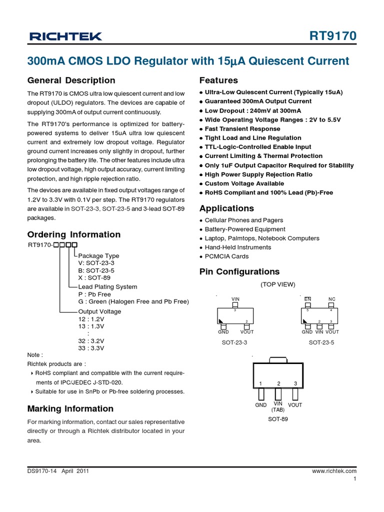 300Ma Cmos Ldo Regulator With 15: Μμμμμa Quiescent Current | PDF ...