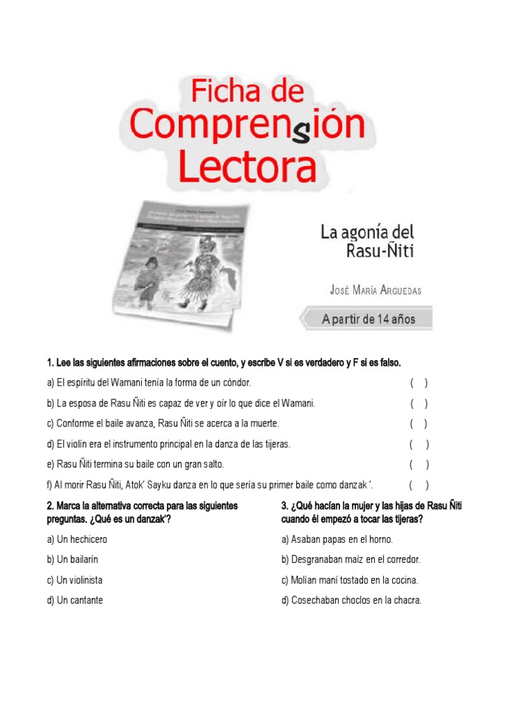 Ficha de Comprension Lectora - La Agonia de Rasu Ñiti | PDF | Bailes
