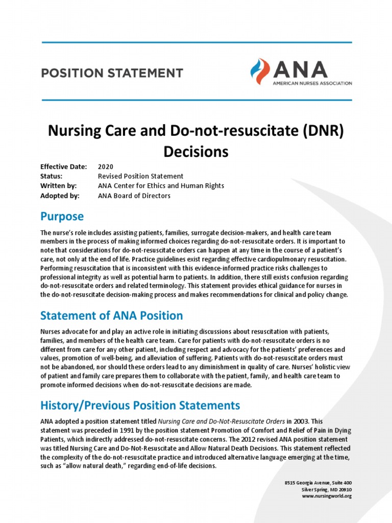 Nursing Care And Do Not Resuscitate Dnr Decisions Purpose Pdf