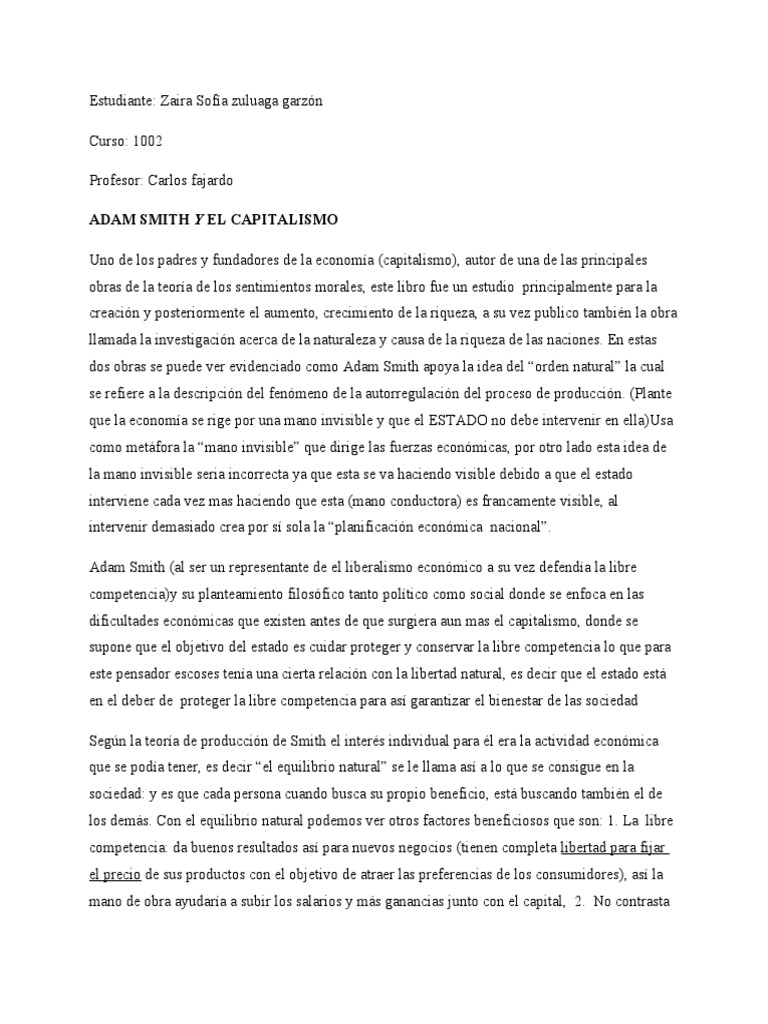 Adam Smith y El Capitalismo | PDF | Capitalismo | Capital (economía)