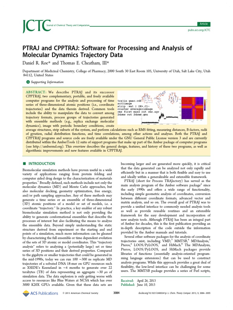 PTRAJ and CPPTRAJ: Software For Processing and Analysis of Molecular Dynamics Trajectory Data ...