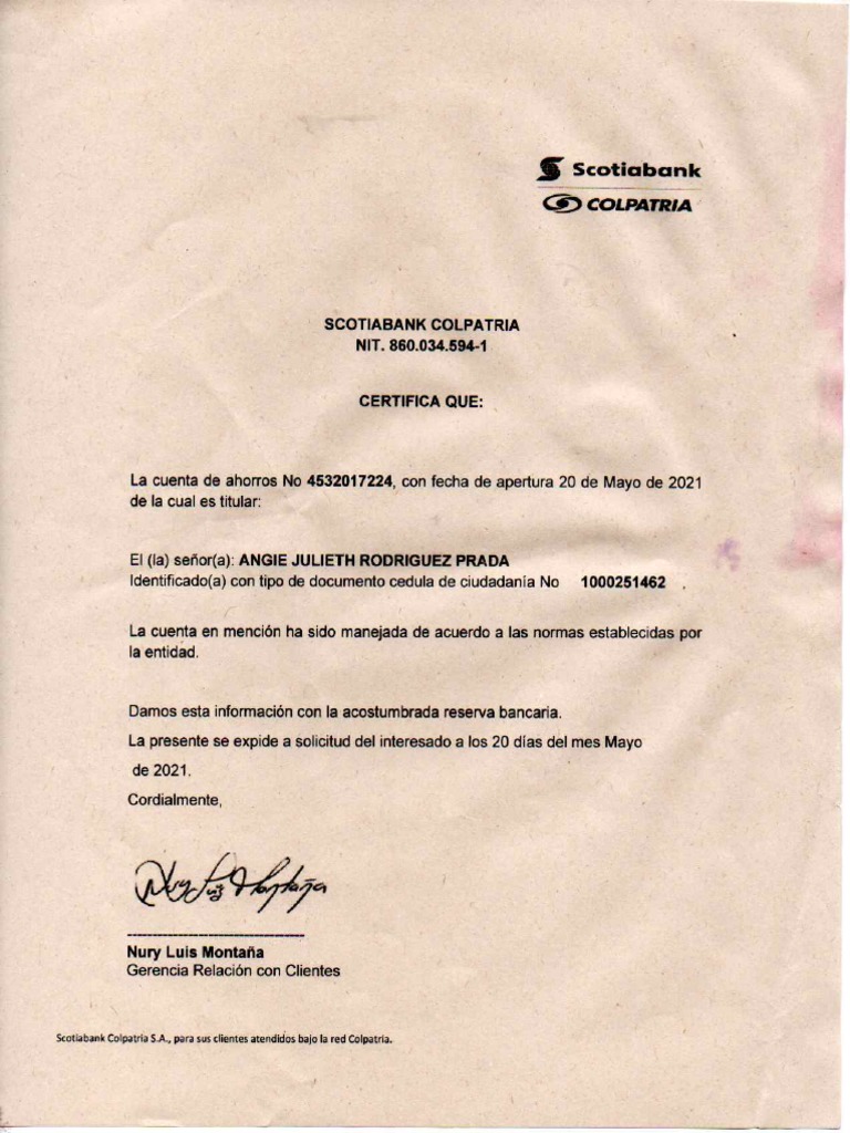 Certificado Colpatria | PDF