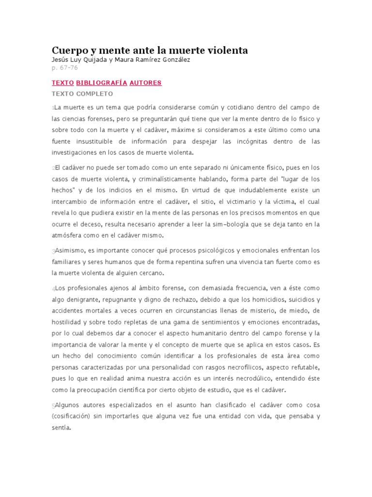 Cuerpo y Mente Ante La Muerte Violenta | PDF | Muerte | Las emociones